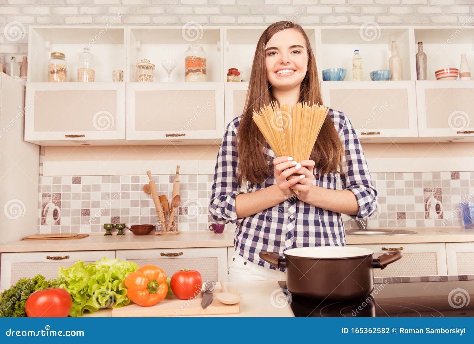 Beautiful Girl is Going To Cook Pasta Stock Photo - Image of design ...