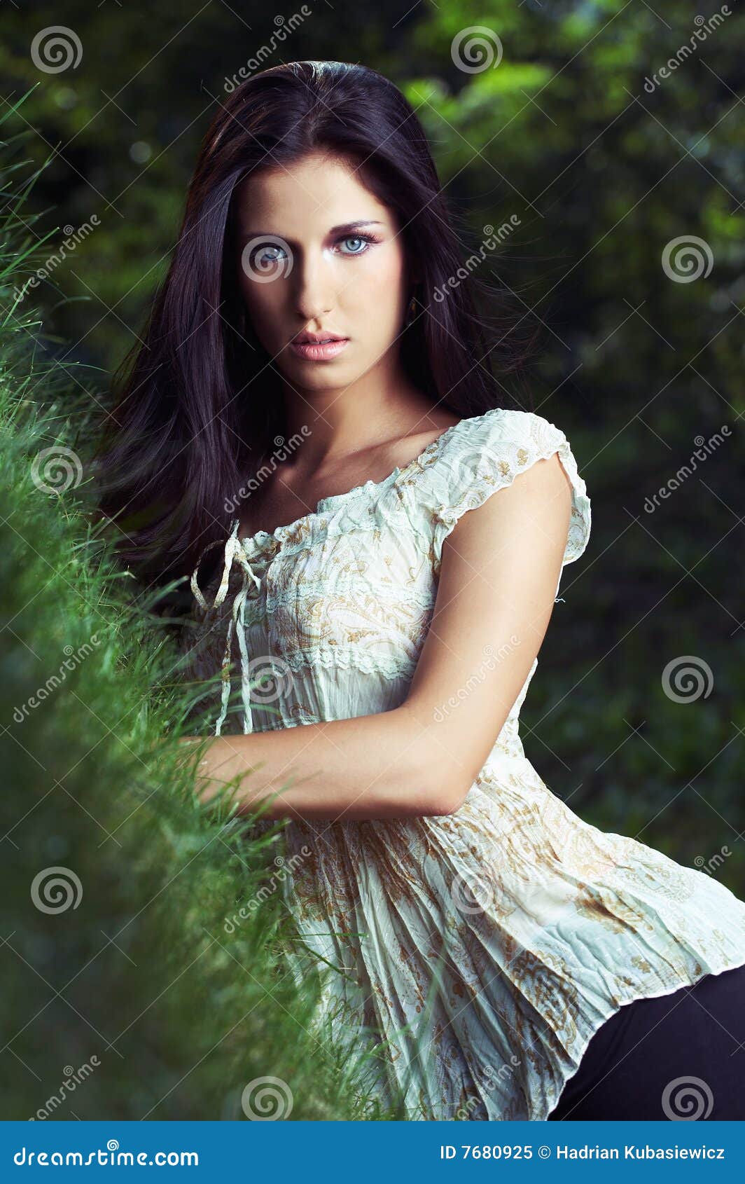 Beautiful girl on grass stock image. Image of relax, grow - 7680925
