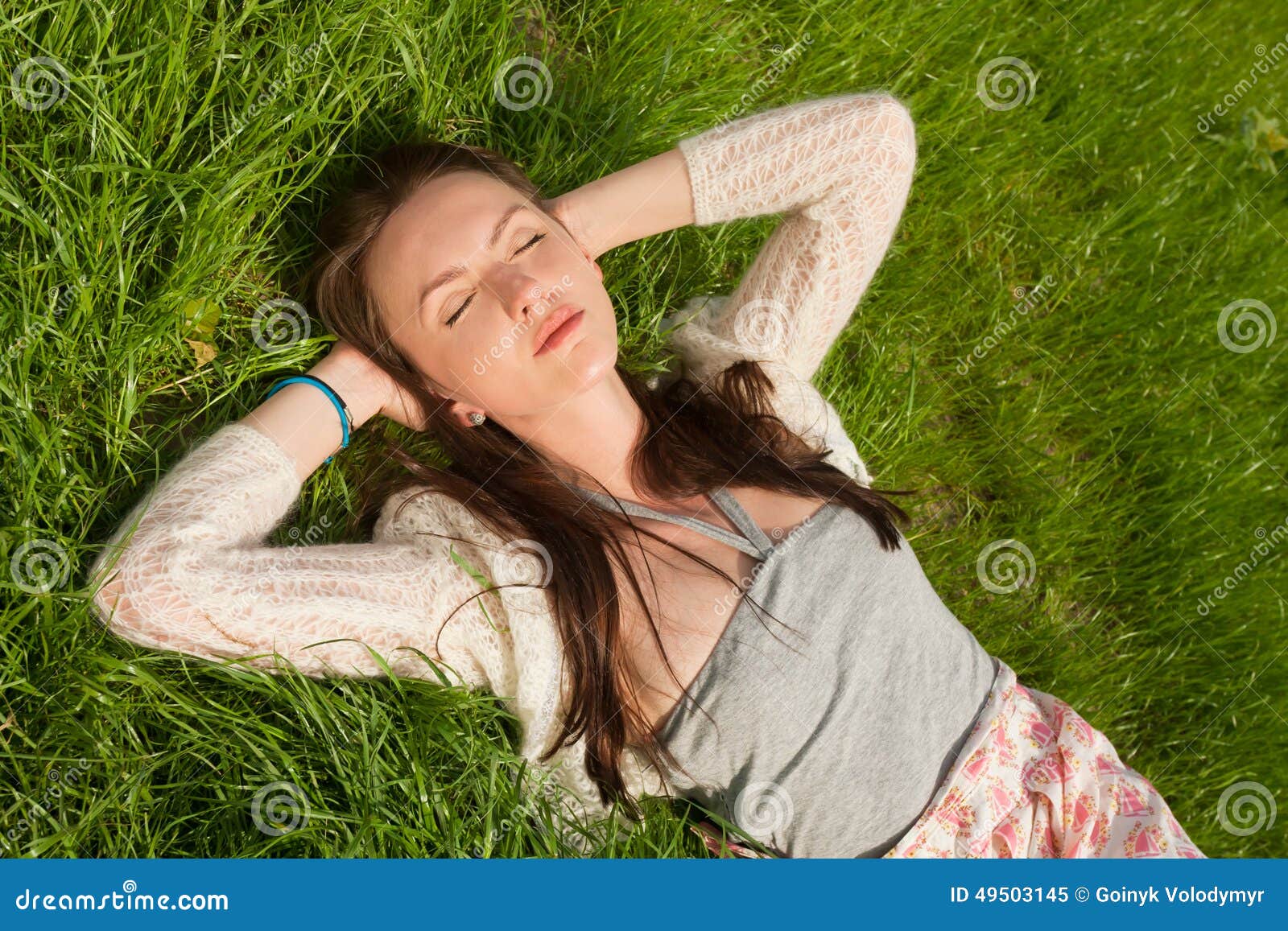 Beautiful girl on grass stock image. Image of black, healthy - 49503145