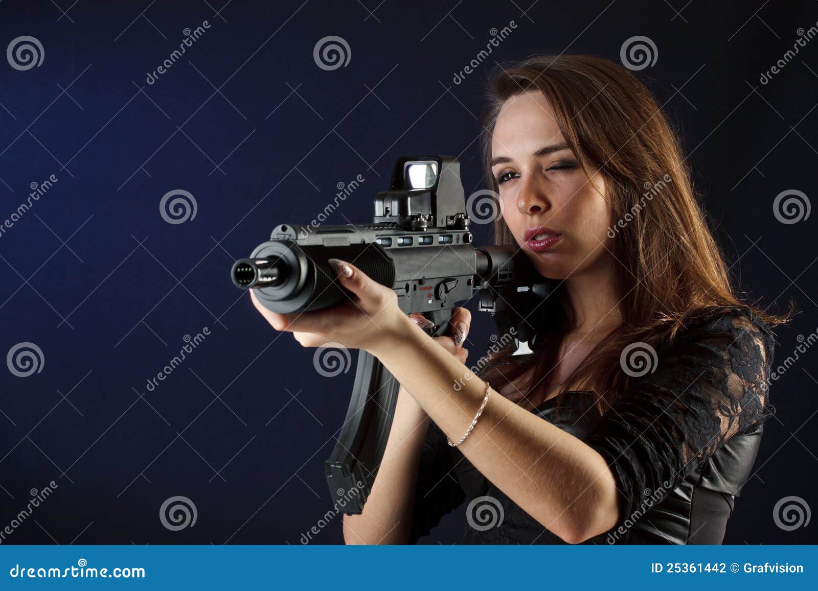 Beautiful girl with gun stock photo. Image of beautiful - 25361442