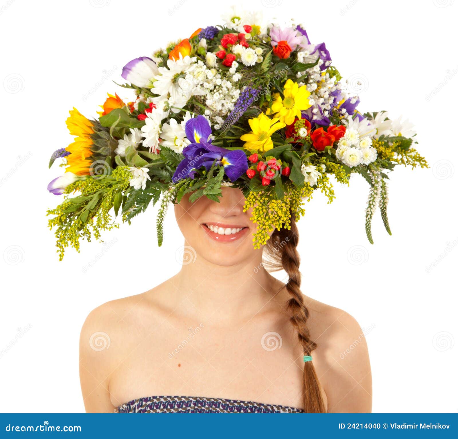 Beautiful Girl with Hat of Flowers Stock Photo - Image of spring, pink ...