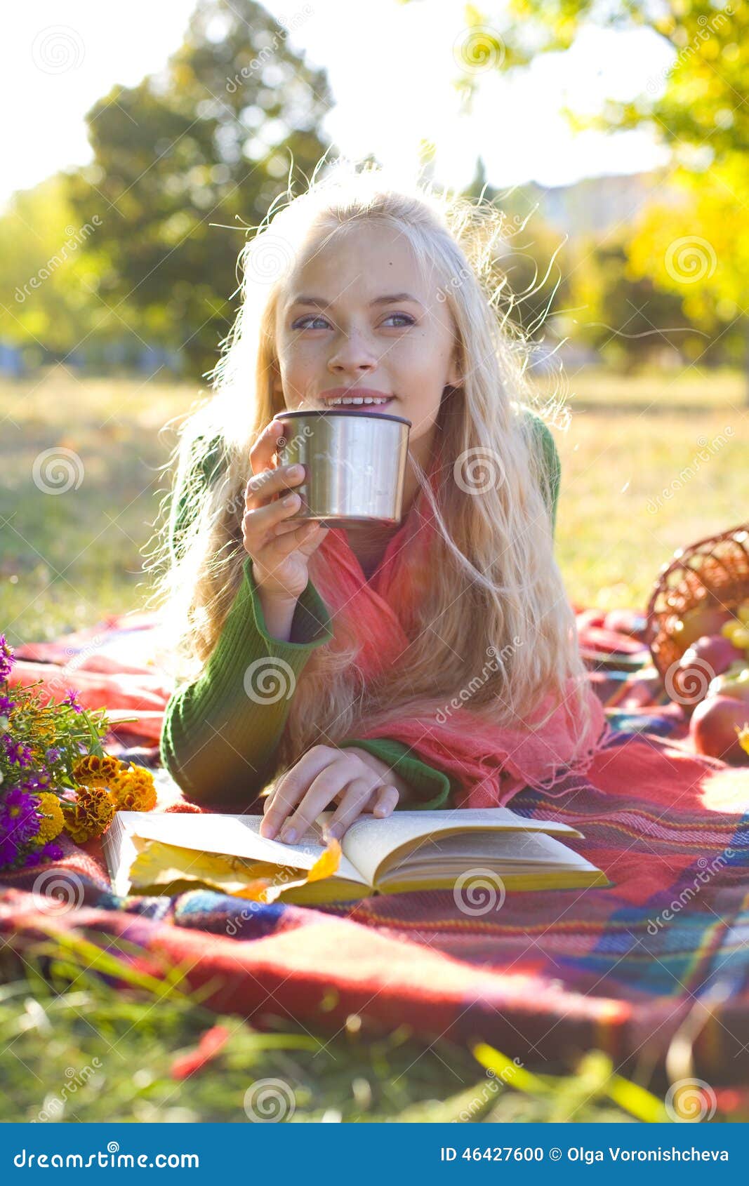 Beautiful Girl Having Tea Outdoors Stock Photo - Image of holiday ...