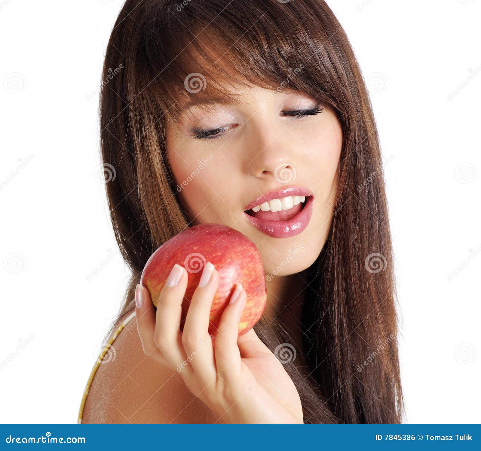 Beautiful Girl Holding Apple Stock Photo - Image of attractive ...