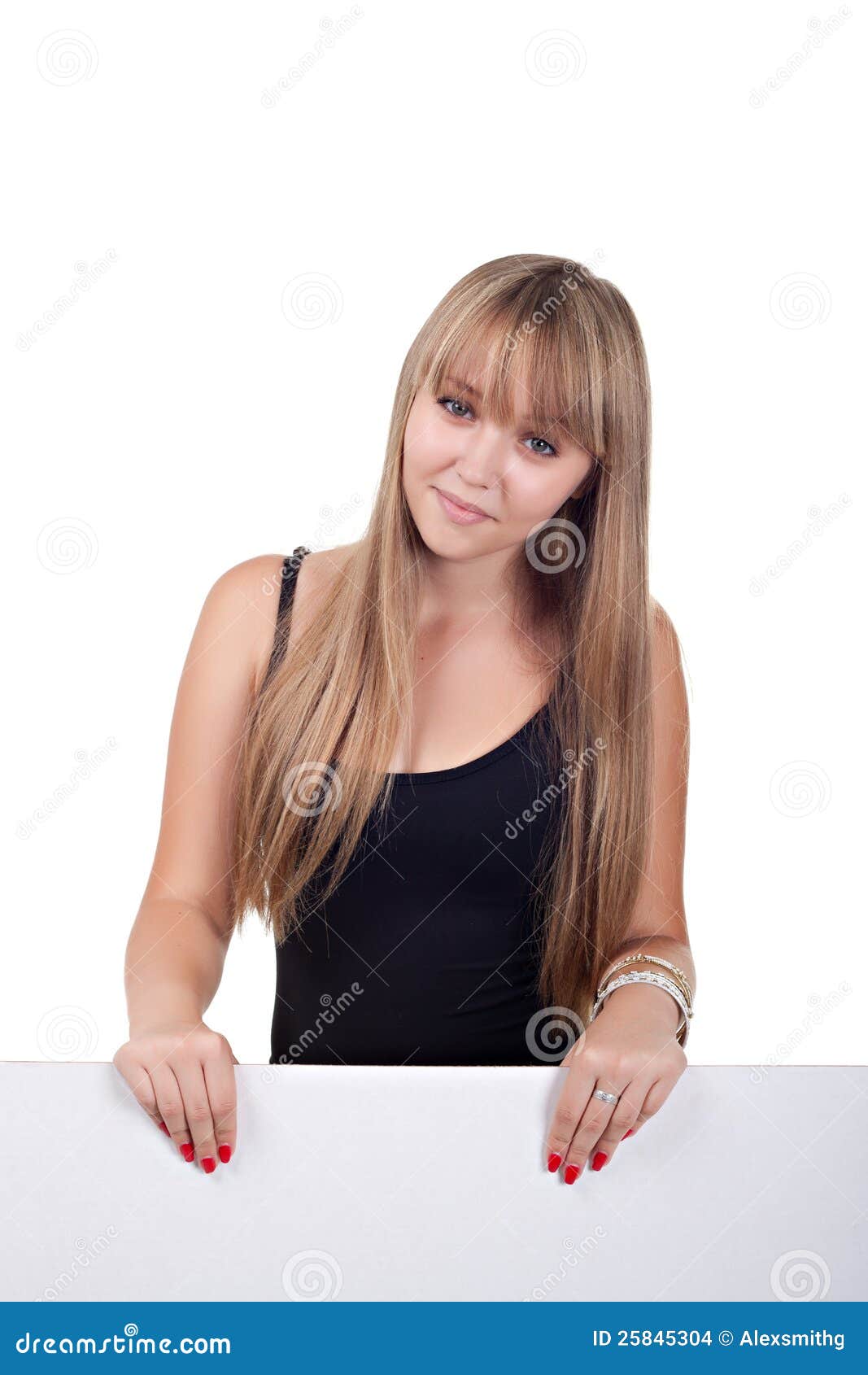 Beautiful Girl Holding a Banner Stock Photo - Image of girl, billboard ...