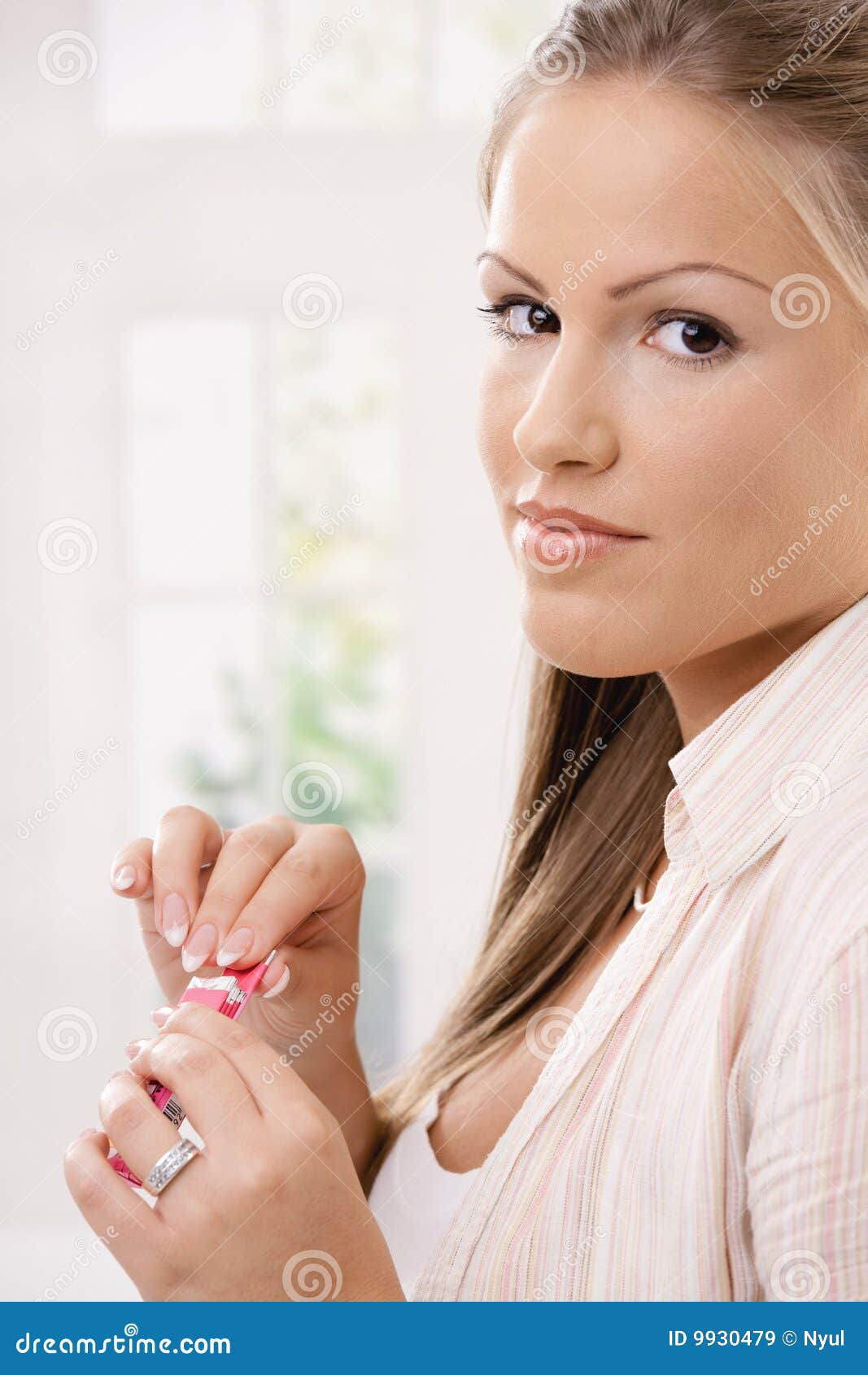 Beautiful Girl Holding Chewing Gum Stock Image - Image of face, chew ...