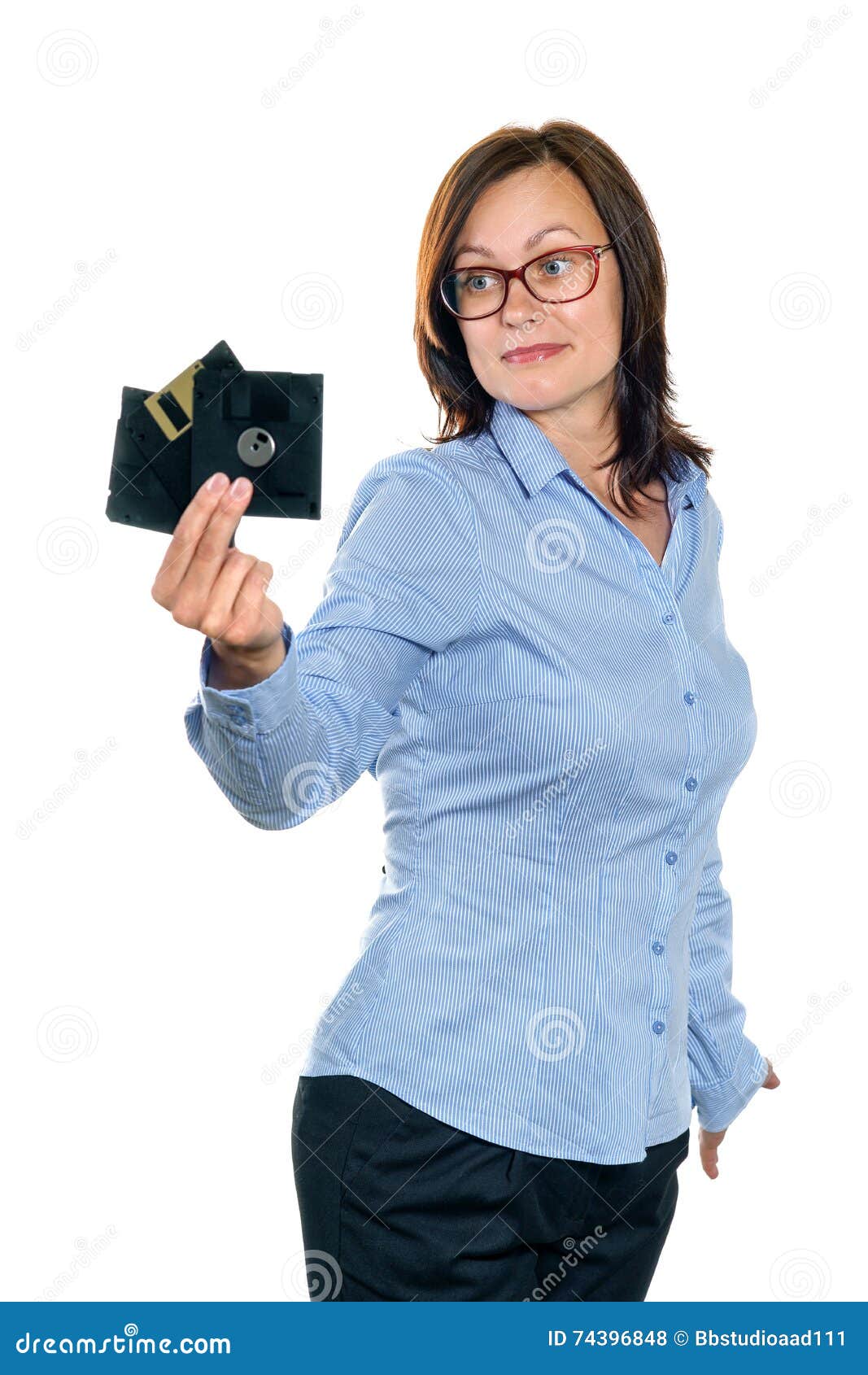 Beautiful Girl Holding a Floppy Disk Stock Photo - Image of adult ...