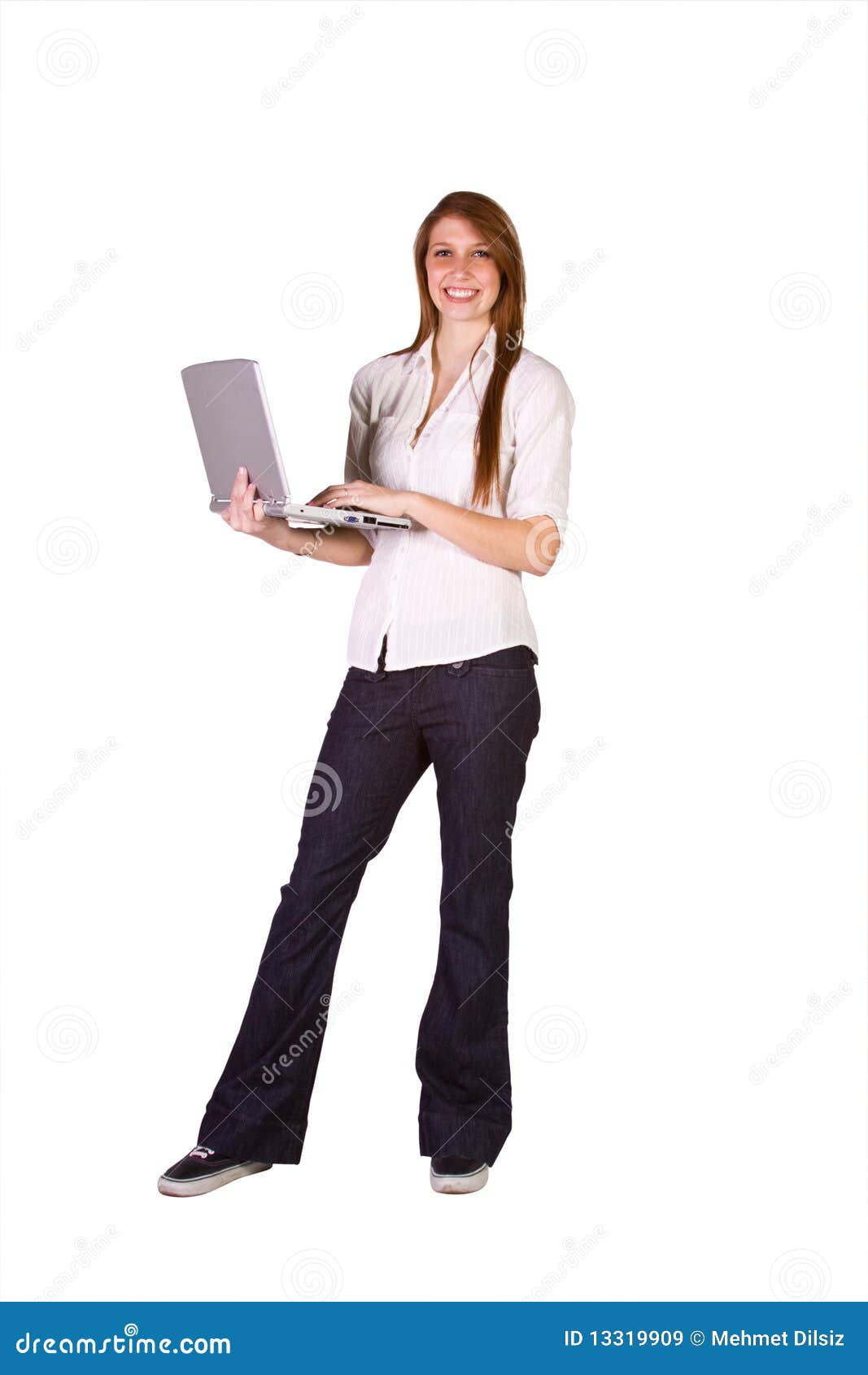 Beautiful Girl Holding a Laptop Stock Image - Image of pretty, office ...