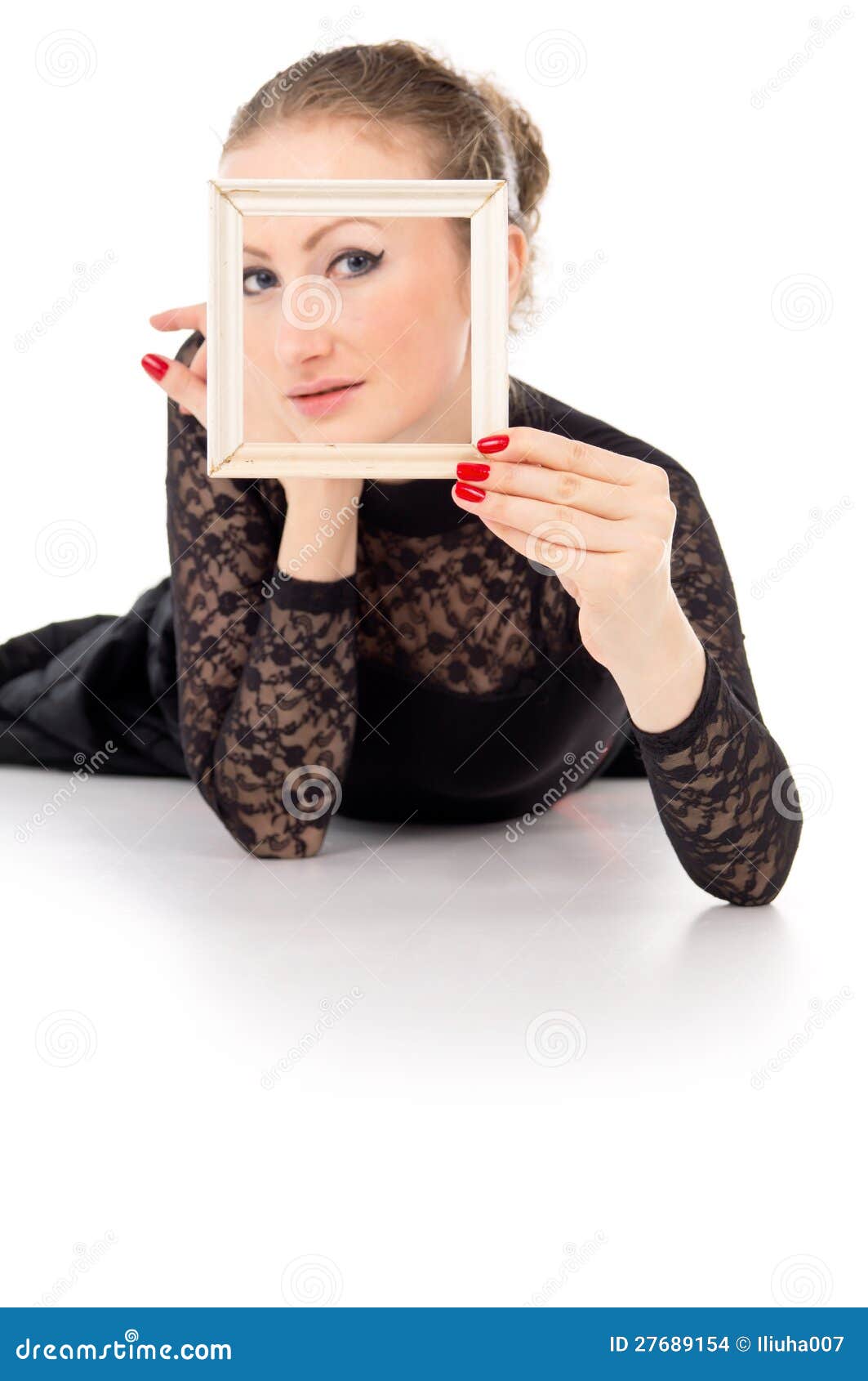 Beautiful Girl Holding a Picture Frame Stock Photo - Image of ...