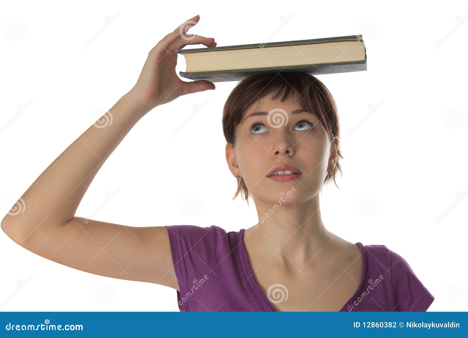 Beautiful Girl Holds Book on a Head Stock Photo - Image of cute, human ...