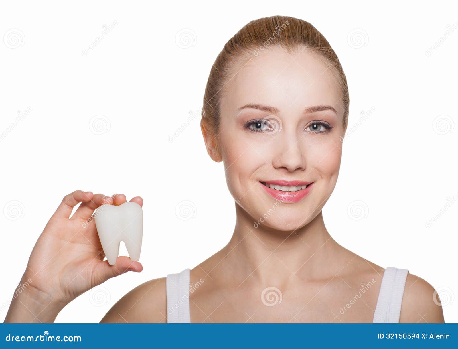 The Beautiful Girl Holds Tooth Model in a Hand Stock Photo - Image of ...
