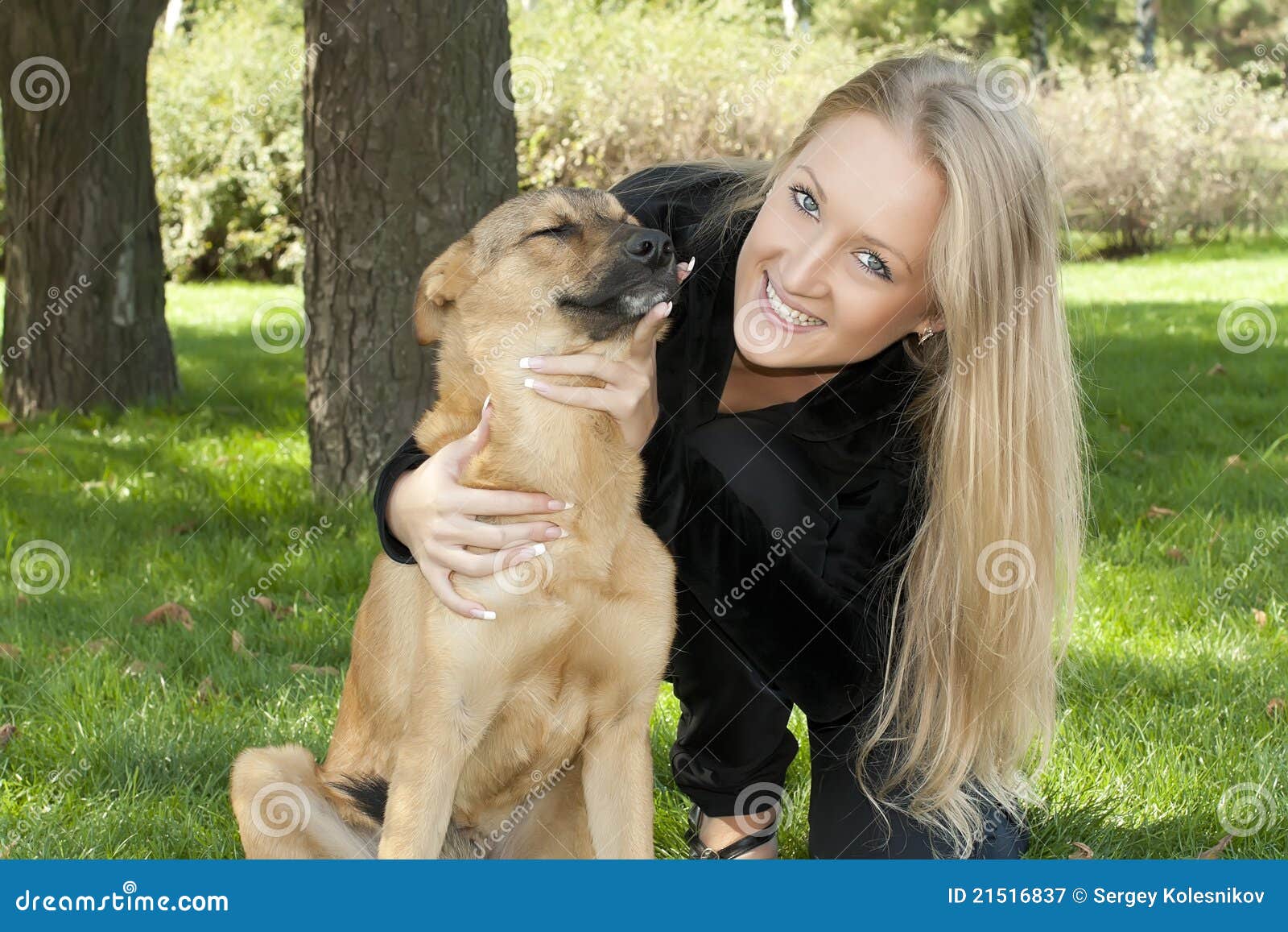 Beautiful girl hugging dog stock image. Image of woman - 21516837