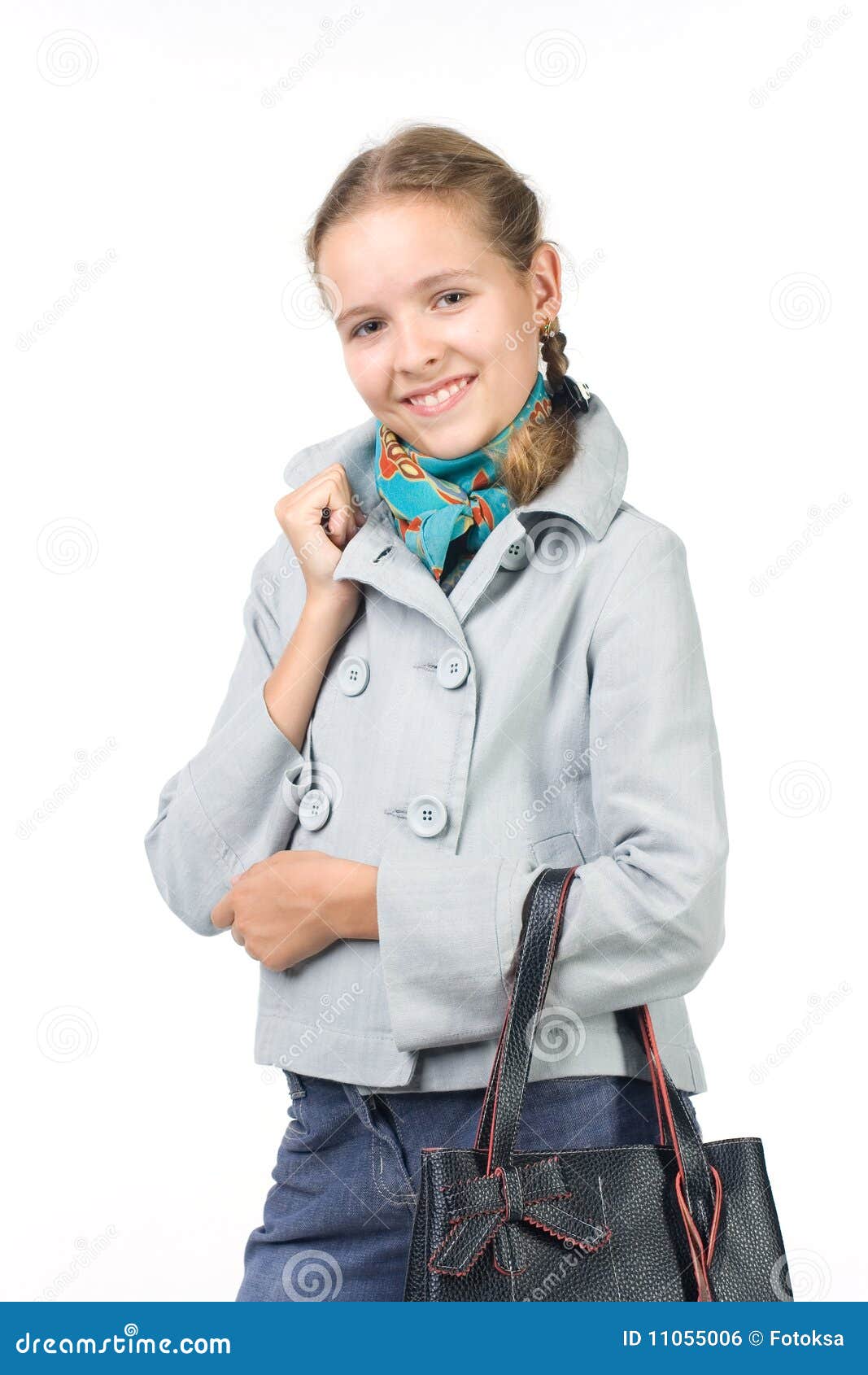 Beautiful Girl in a Jacket with a Bag Stock Photo - Image of looking ...