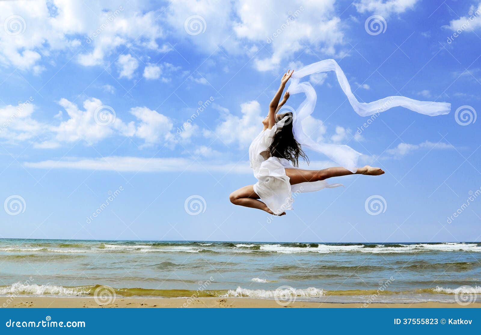 Beautiful Girl Jumping on the Beach Stock Image - Image of happiness ...