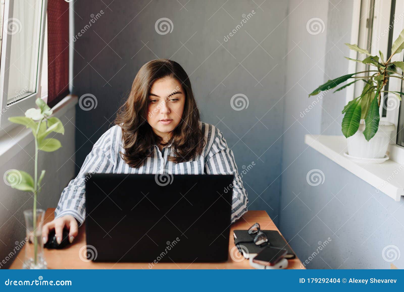Beautiful Girl on a Laptop Working at Home Stock Photo - Image of ...