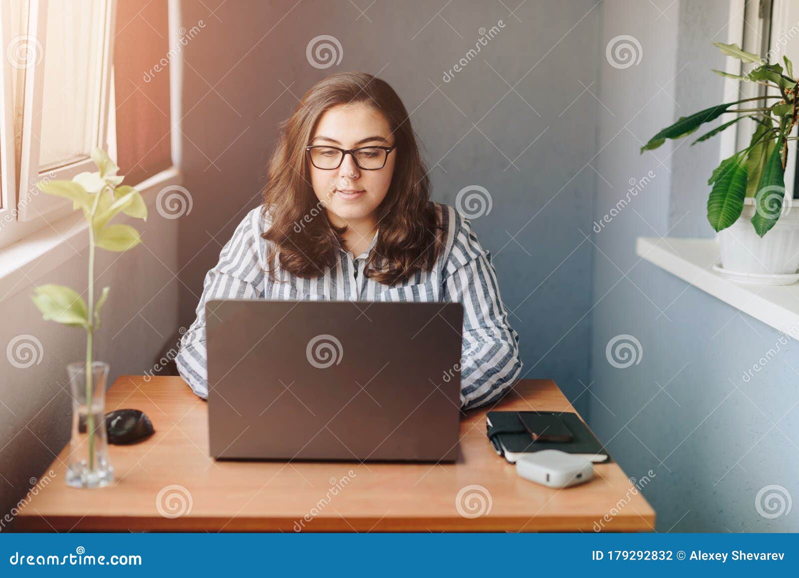 Beautiful Girl on a Laptop Working at Home Stock Photo - Image of room ...