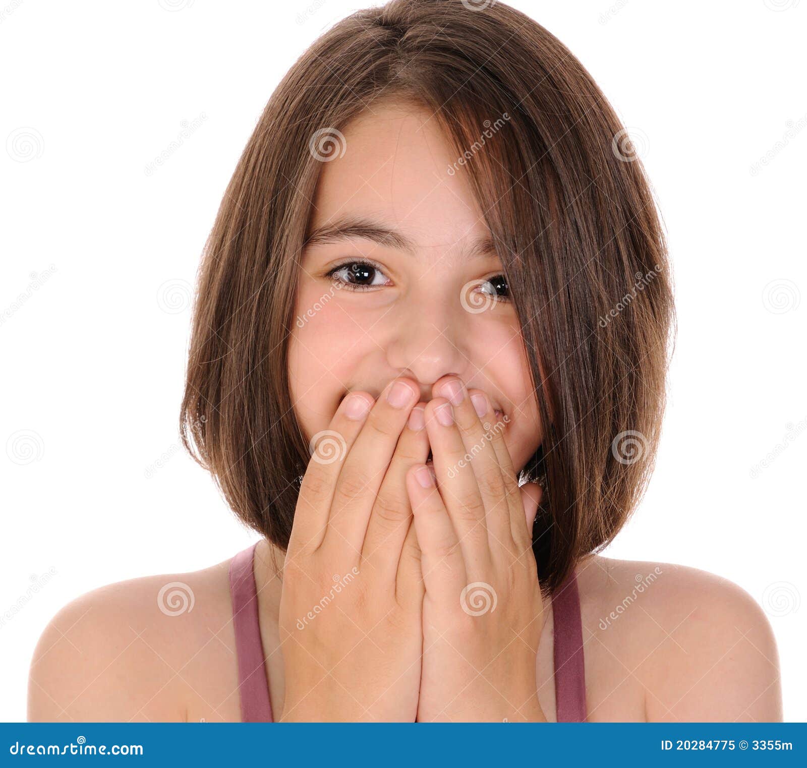 Beautiful Girl Laughs into Her Hands. Stock Image - Image of closed ...
