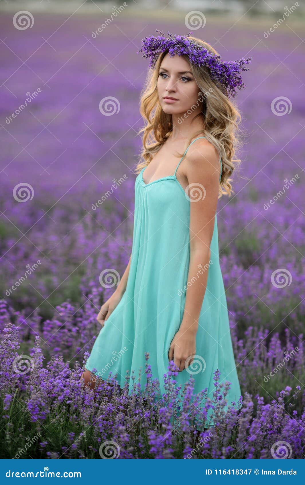 Beautiful Girl On The Lavender Field Stock Image Image Of Girl