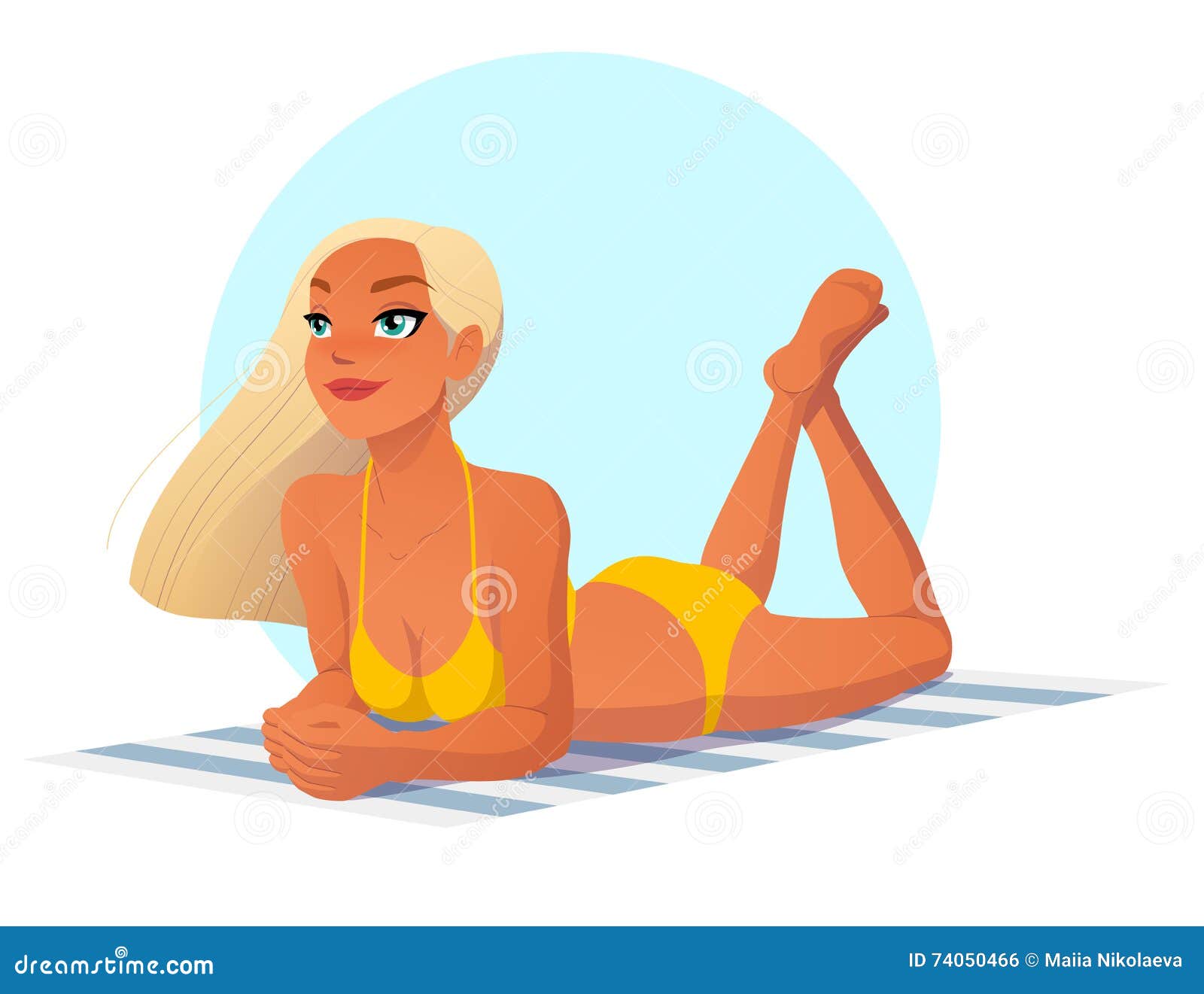 Beautiful Girl Laying On The Beach Cartoon Vector Illustration On