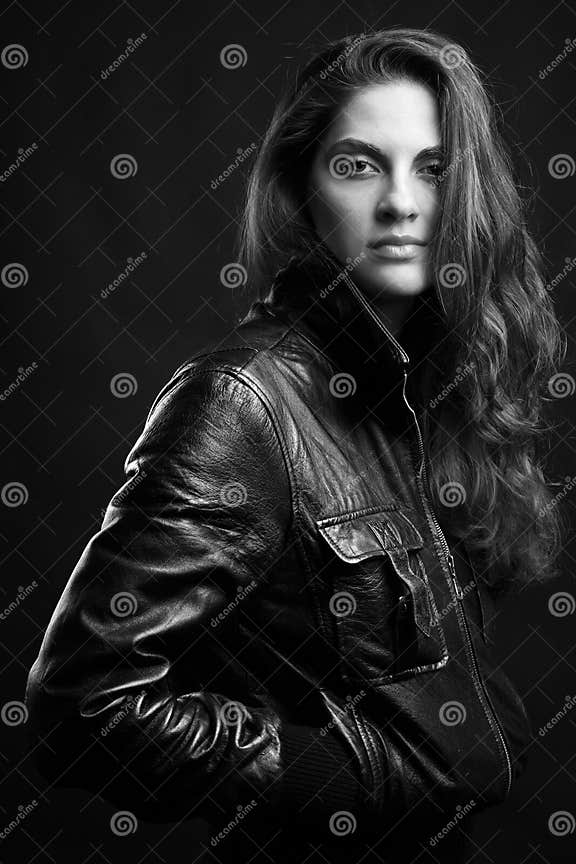 Beautiful Girl In Leather Jacket Stock Image Image Of Dark Leather