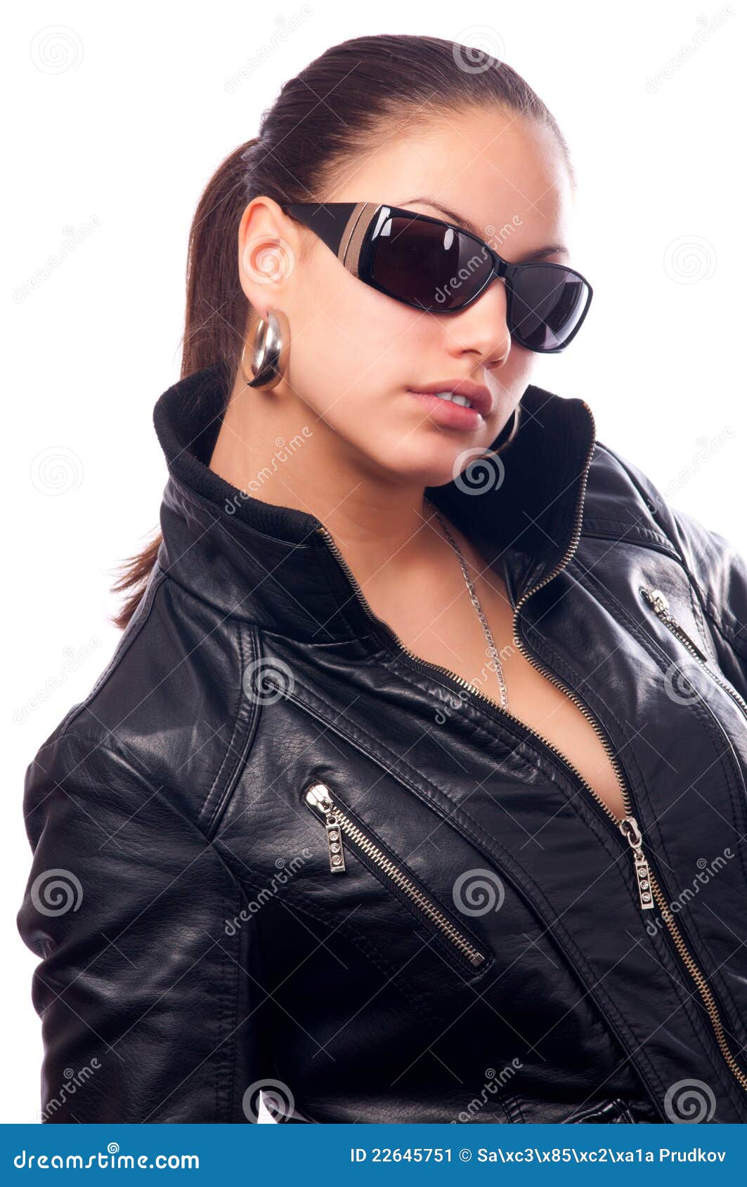 Beautiful Girl In Leather Jacket And Sunglasses Stock Image Image