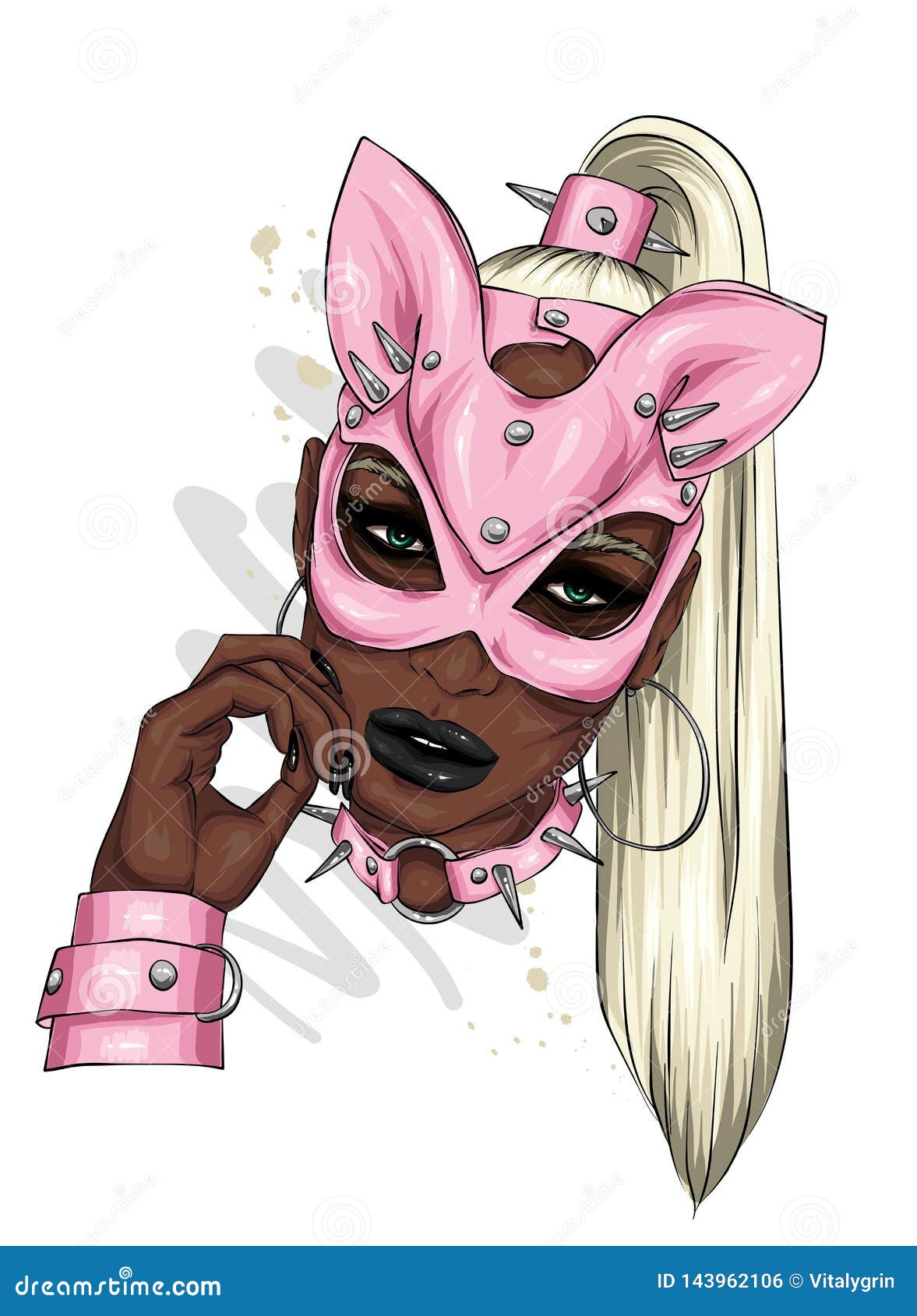 Beautiful Girl In Leather Mask Sex And Bdsm Love Underwear Vector