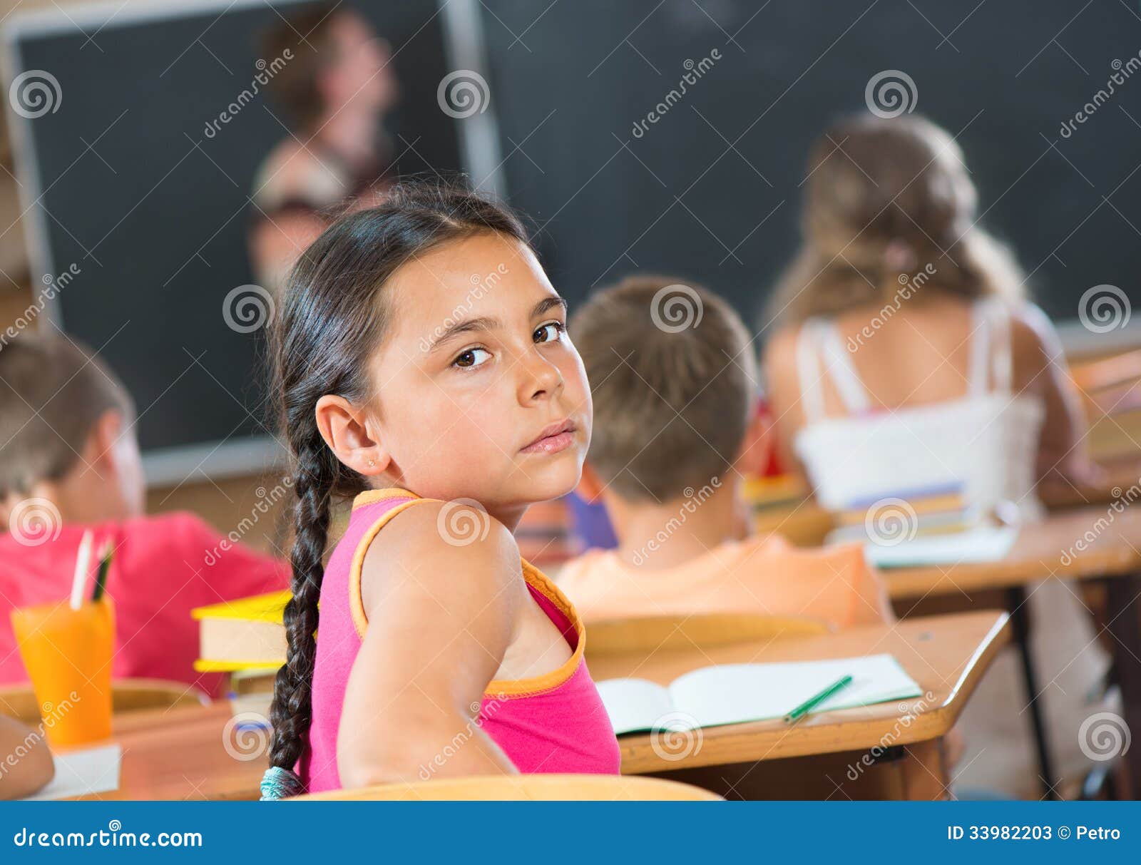 Beautiful Girl during Lesson at School Stock Image - Image of primary ...