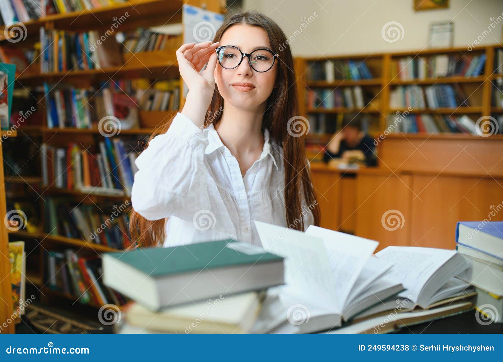Beautiful Girl in a Library Stock Photo - Image of happy, girl: 249594238