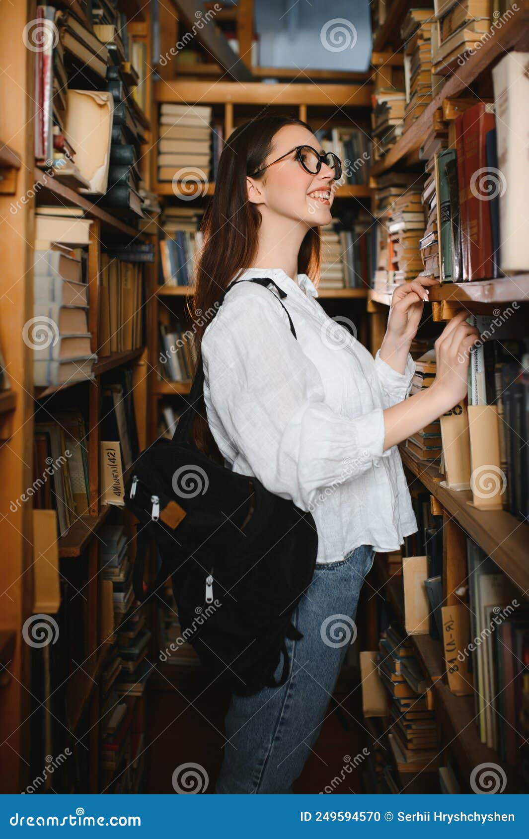 Beautiful Girl in a Library Stock Photo - Image of bookshelf, knowledge ...