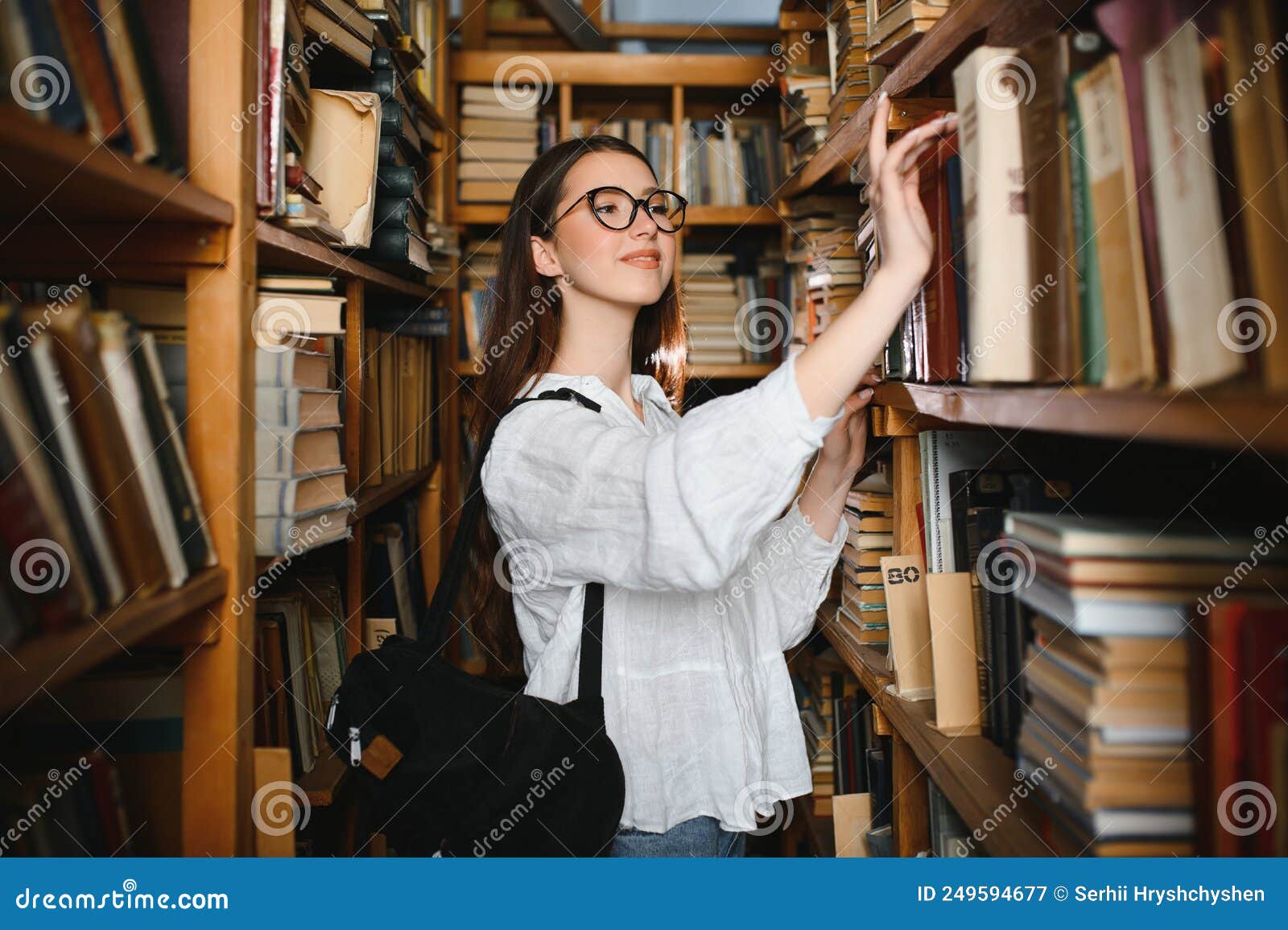 Beautiful Girl in a Library Stock Image - Image of girl, university ...