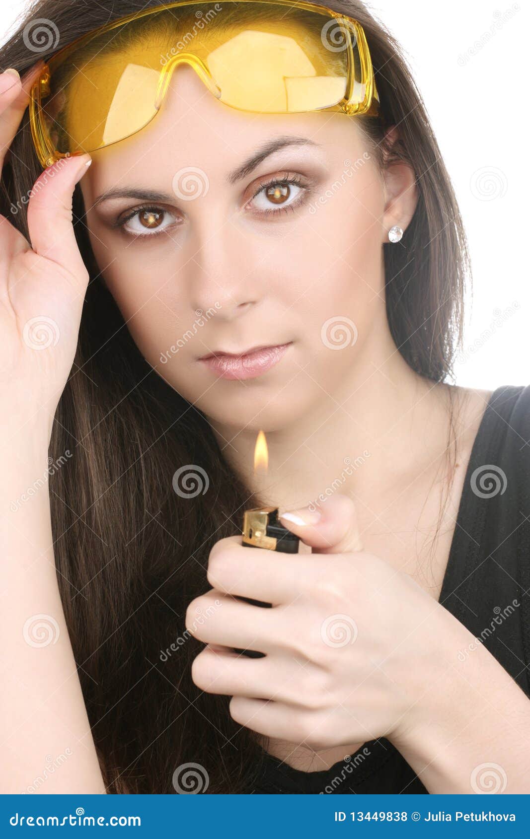 Beautiful Girl with a Lighter Stock Photo - Image of dark, glasses ...