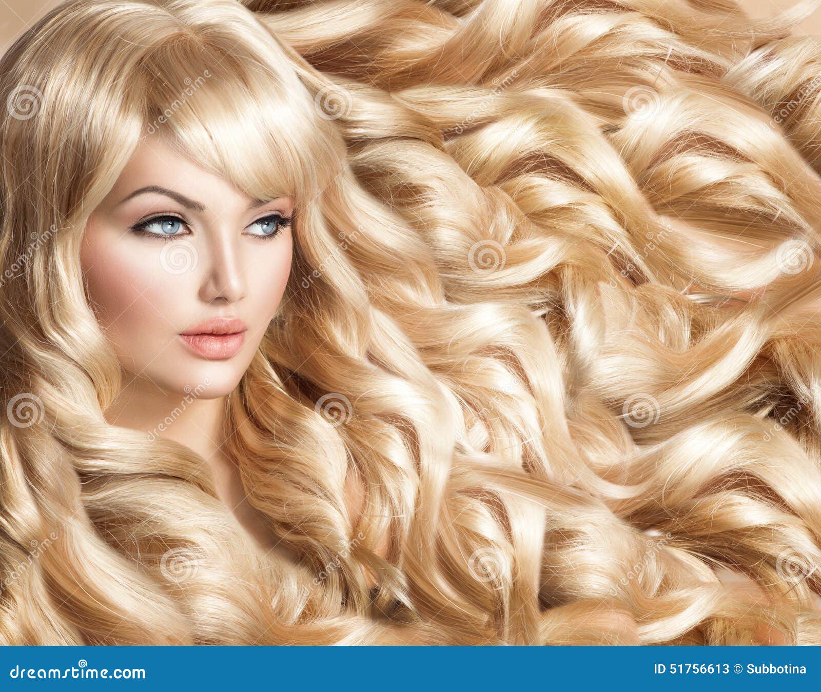 Beautiful Girl With Long Curly Blond Hair Stock Image Image Of Fringe