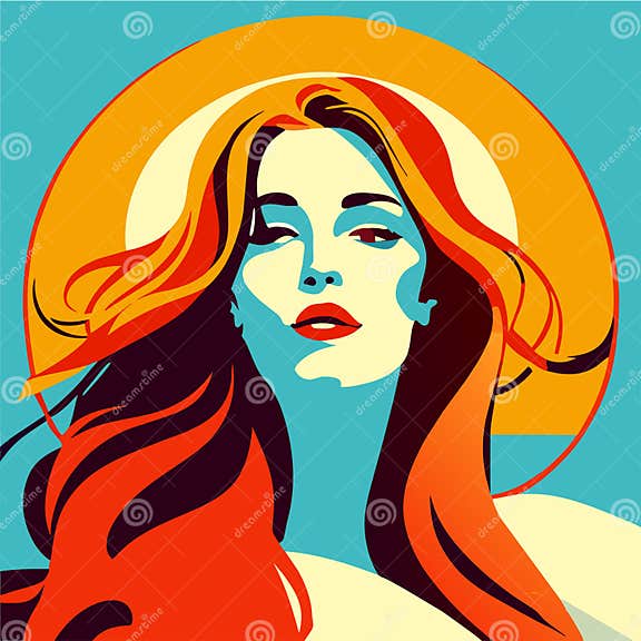 Beautiful Girl With Long Hair Vector Illustration In Retro Style Stock Vector Illustration Of