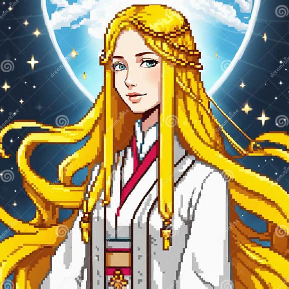Beautiful Girl With Long Yellow Hair Pixel Art Slavic Girl Stock Illustration Illustration
