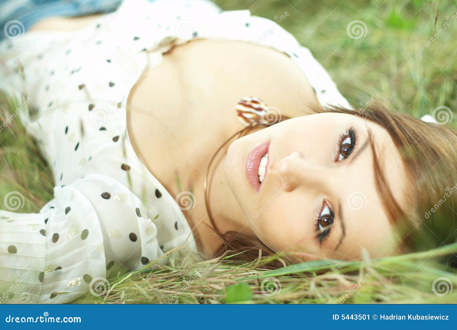 Beautiful Girl Lying Down Of Grass Stock Image Image Of Idyllic