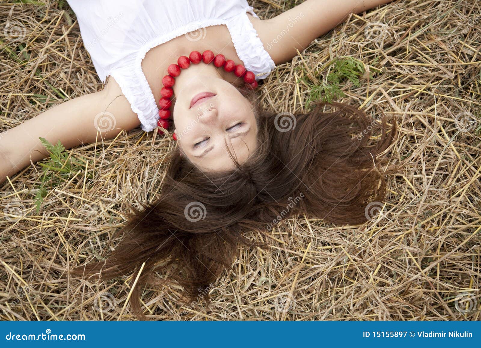 Beautiful Girl Lying At Hay Field. Stock Image - Image of look, east ...