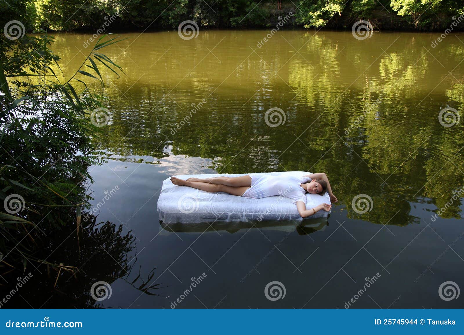 Beautiful Girl Lying on Mattress Stock Photo - Image of nature ...