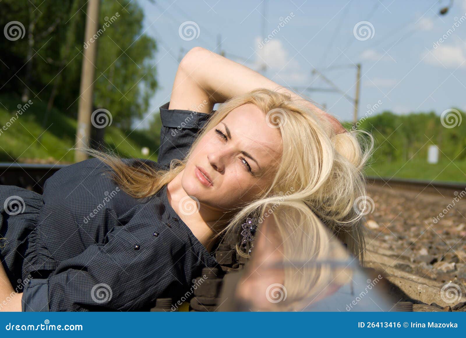 Beautiful Girl Lying on the Rails Stock Photo - Image of portrait ...