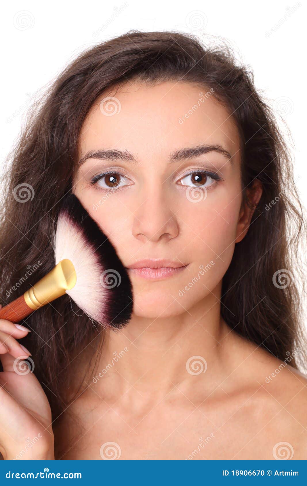 Beautiful Girl with a Make-up Brush Stock Photo - Image of fashion ...