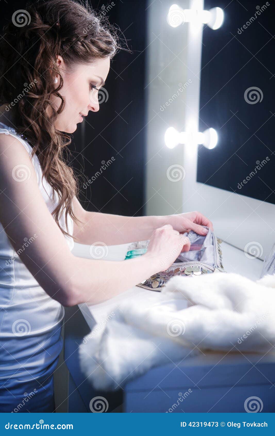 Beautiful Girl in a Make-up Room Stock Image - Image of happy, indoors ...