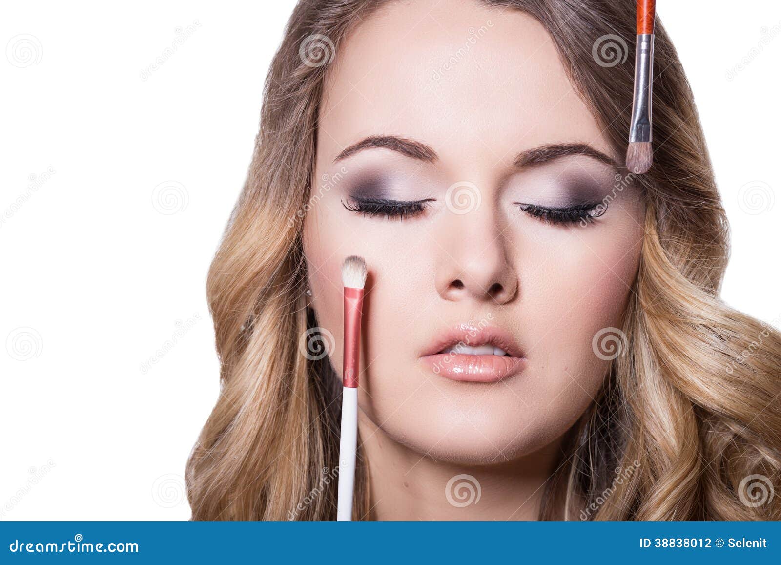 Beautiful Girl with Makeup Brushes Stock Photo - Image of person, head ...