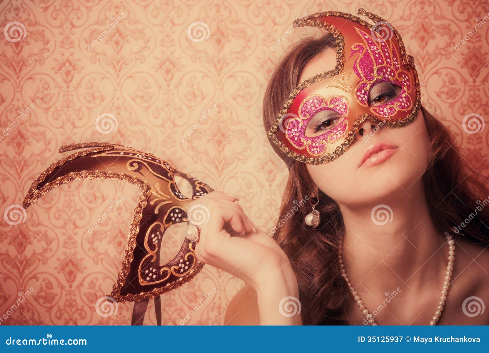 Beautiful girl in mask stock image. Image of golden, festival - 35125937