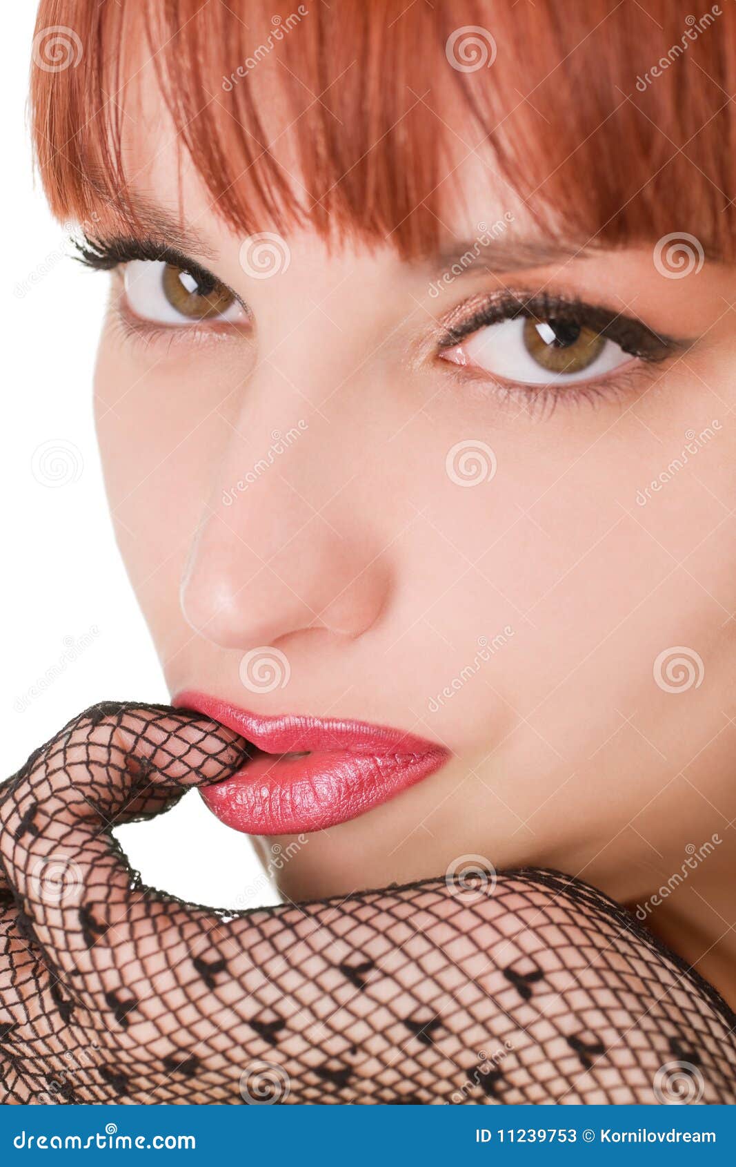 Beautiful Girl with Mesh Gloves Stock Image - Image of black, face ...