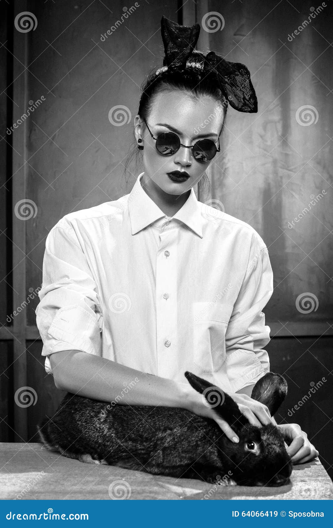 The Beautiful Girl Model in an Image of a Rabbit Stock Image - Image of ...