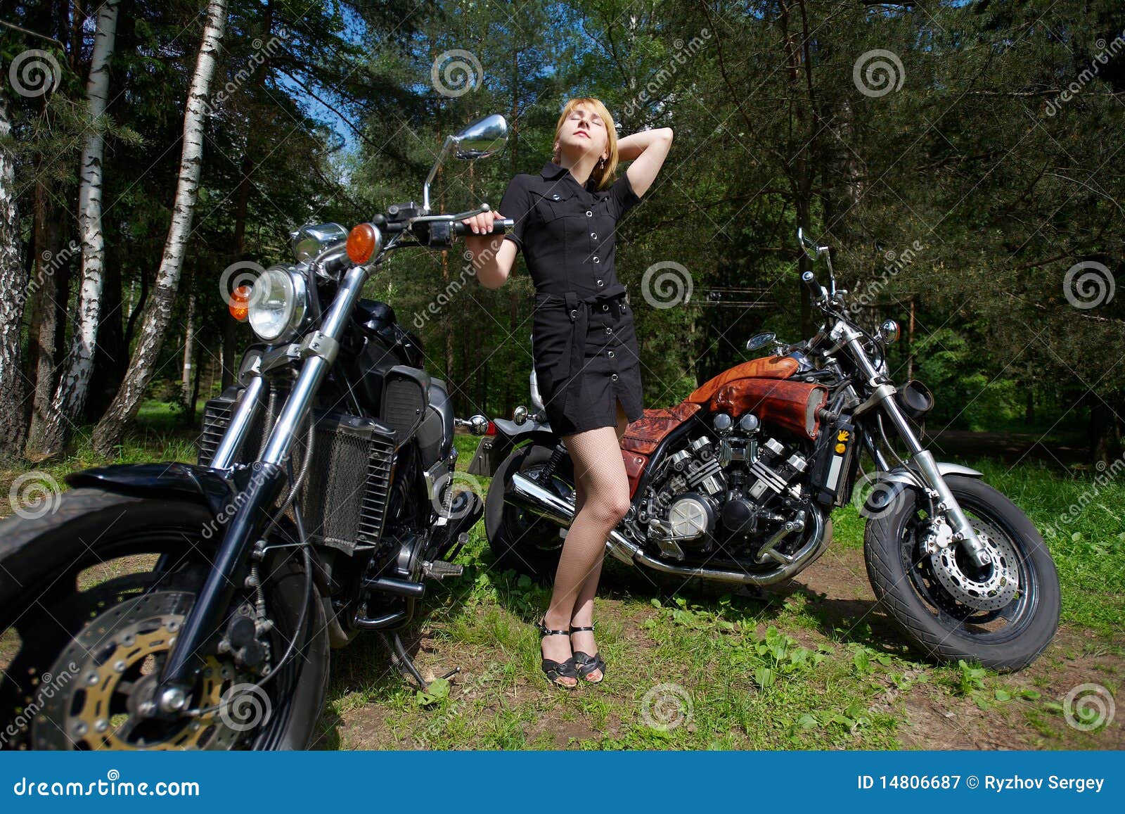 Beautiful Girl and Motorcycle Stock Image - Image of cover, park: 14806687