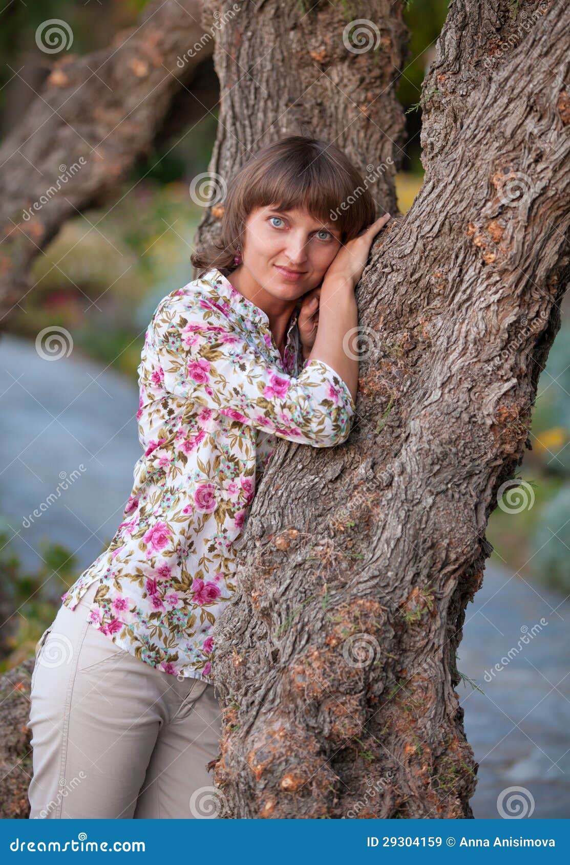 Beautiful Girl Near the Tree Stock Image - Image of happiness, smile ...