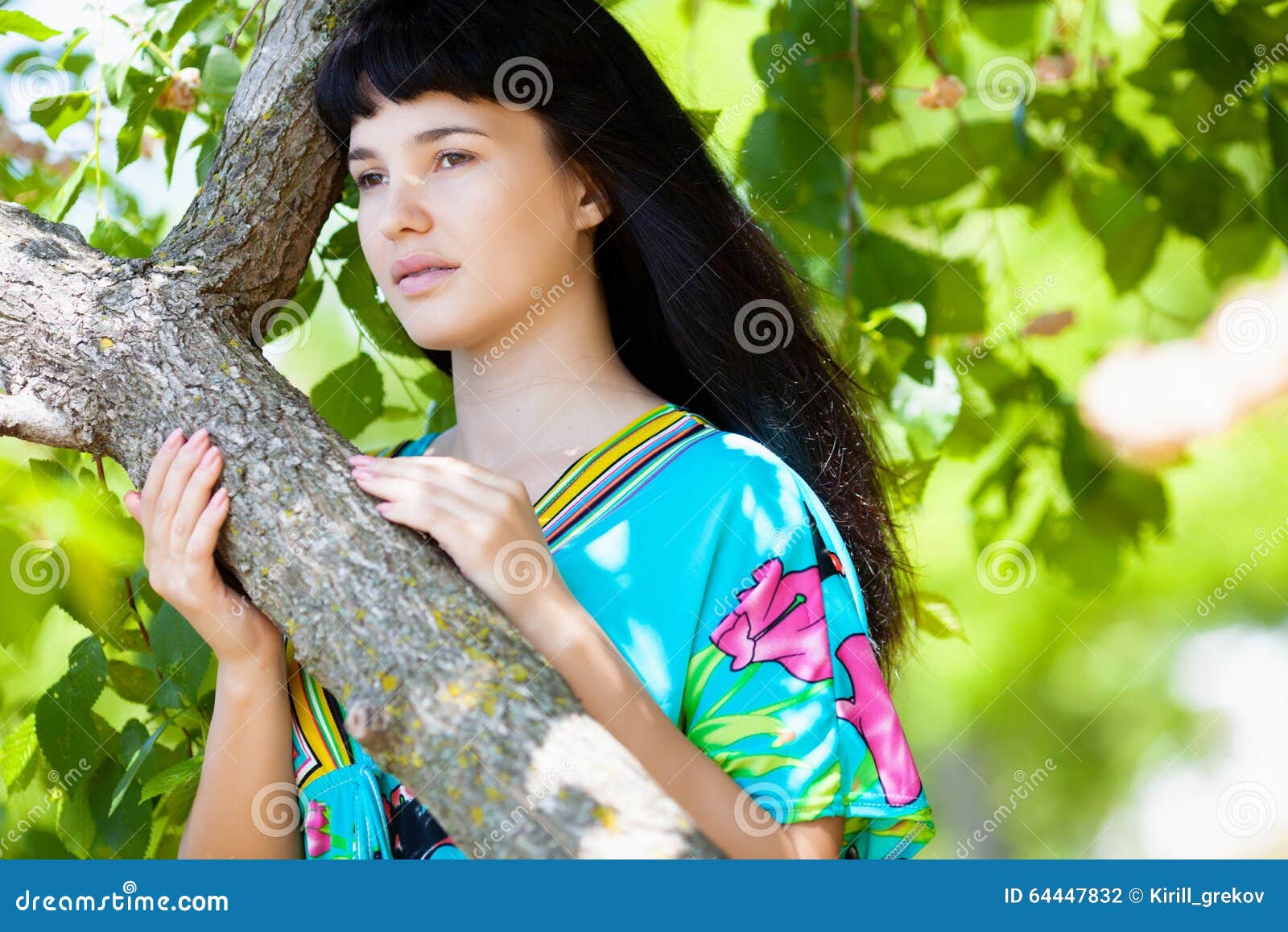 Beautiful Girl Near the Tree Stock Photo - Image of calm, female: 64447832