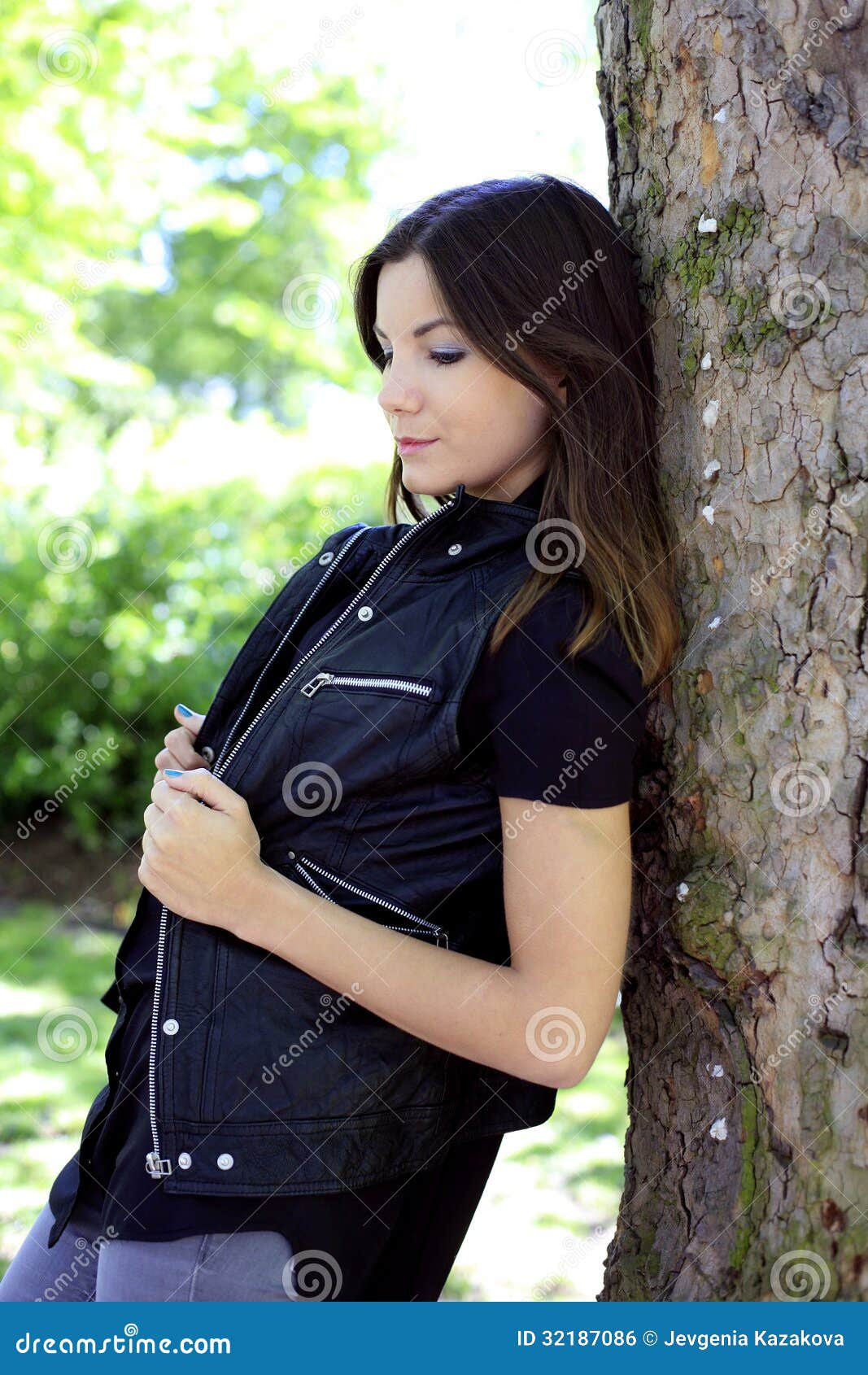 Beautiful Girl Near the Tree Stock Photo - Image of attractive, pose ...