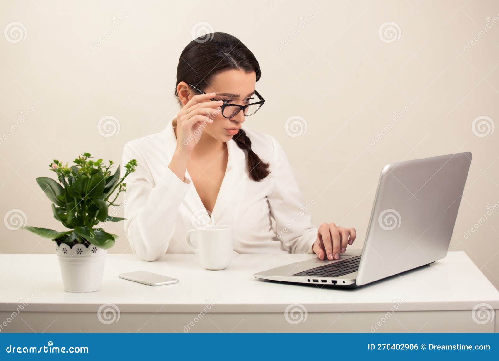 Beautiful Girl in the Office Working on the Computer Stock Photo ...