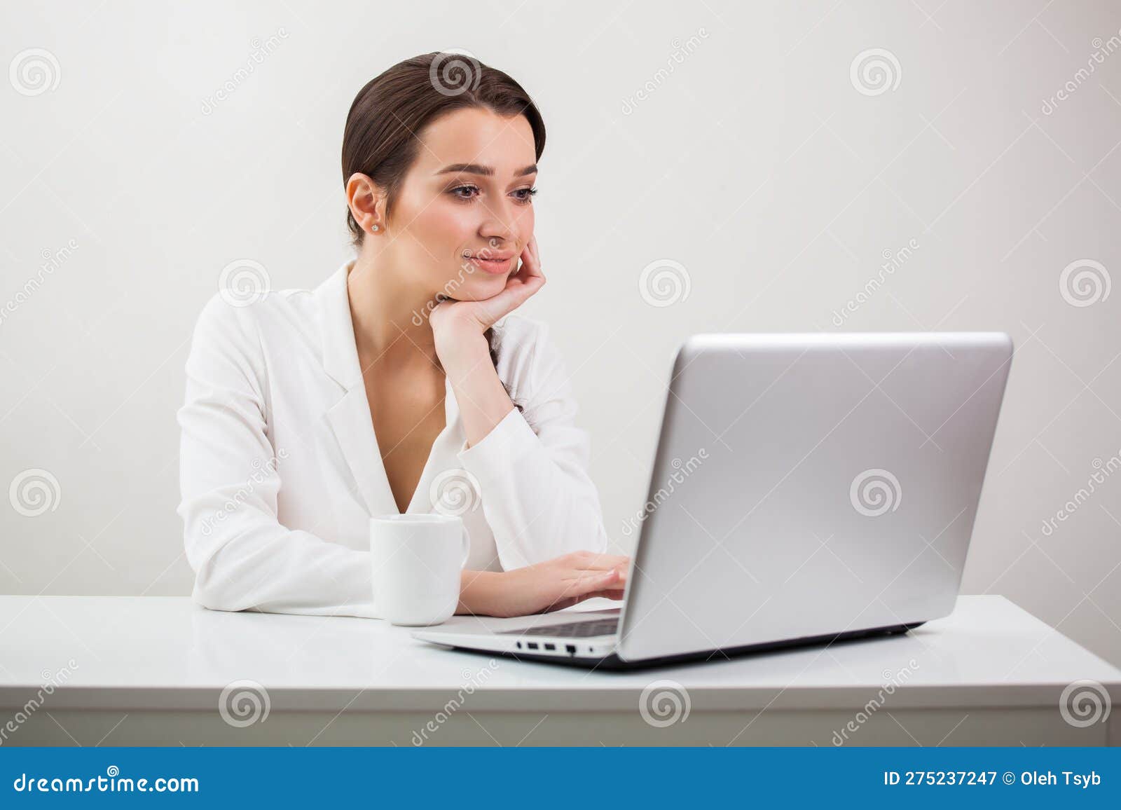 Beautiful Girl in the Office Working on the Computer Stock Image ...