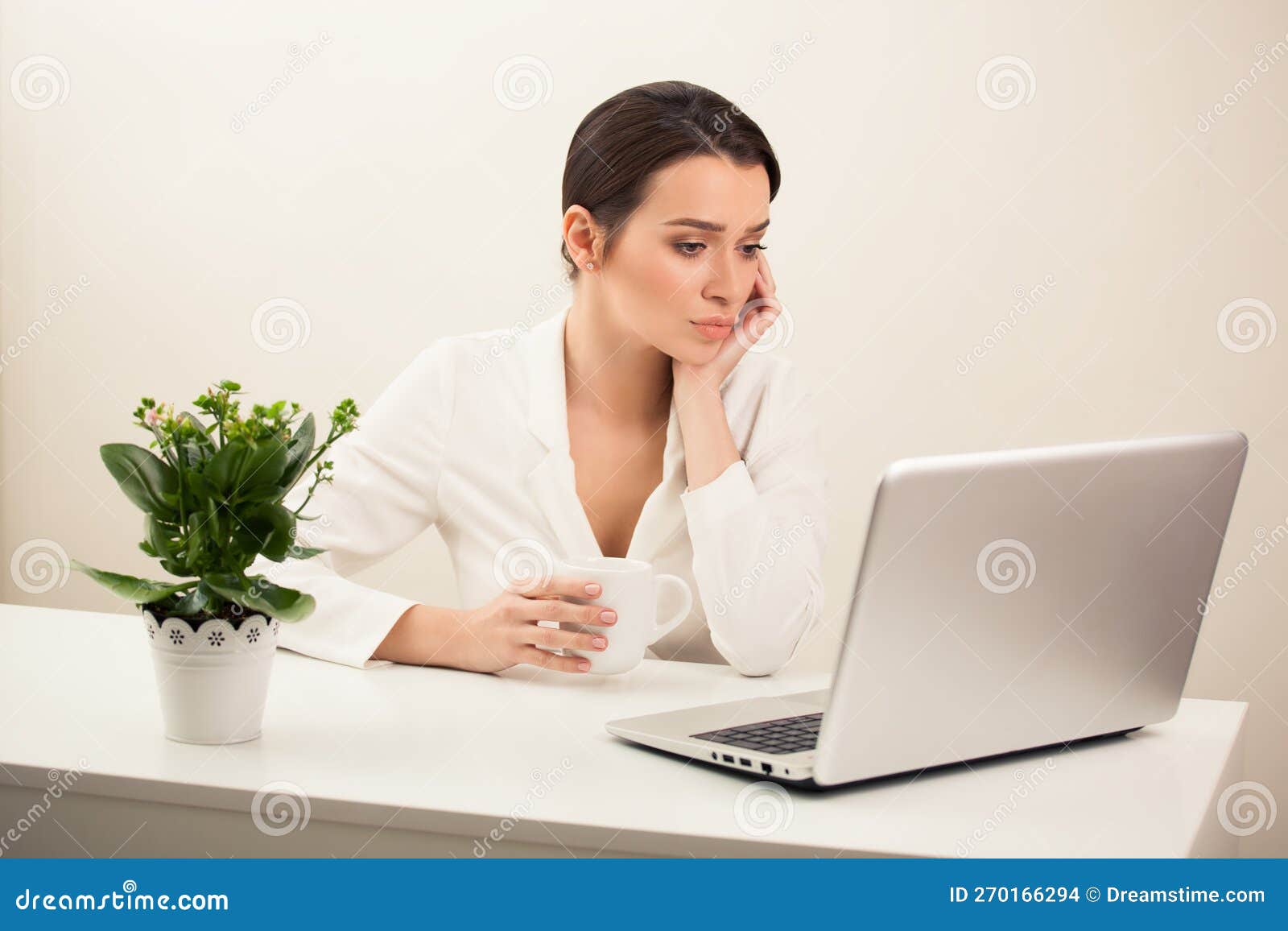 Beautiful Girl in the Office Working on the Computer Stock Photo ...